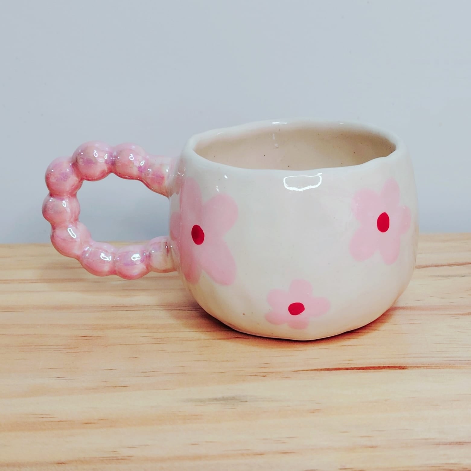 Taza Flor Rosa con Nácar – ceramicaschris